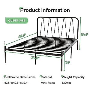 Novilla Queen Bed Frame, 14 Inch Metal Platform Bed Frame with Headboard, Heavy Duty Metal Slats Support, Easy Assembly, No Box Spring Needed