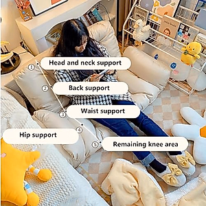 Modern Padded Lazy Couch, Small Double Sofa Bed, 5 Adjustable Backrests and Armrests, Loveseat with 4 Wooden Legs, for Living Room Bedroom Study Room