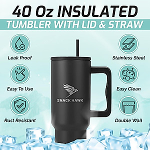 Snack hawk 40oz Insulated Stainless Steel Travel Coffee Tumbler with Handle and Straw | 100% Leak-Proof Mug | Car Cupholder Friendly | Perfect Water Cup Gift for Everyone