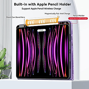 Zonefoker Case for New iPad Pro 12.9 inch 6th/5th/4th/3rd Generation 2022/2021/2020/2018, 12.9'' ipad Pro Leather Folio Protective Cover 6/5/4/3 Gen with Pencil Holder, Auto Wake/Sleep, Marble Purple