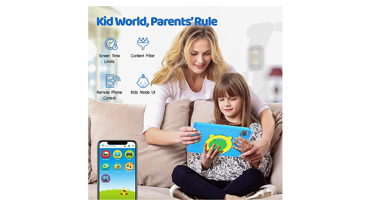 Kids Tablet 10 Inch with Parental Controls & Android 13 - Blue