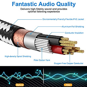 Penker 1/4 Inch TRS Cable,3ft 2Pack Straight 6.35mm Male Jack Stereo Audio Interconnect Cord,Balanced Stereo Audio Patch Cable,Black Cable