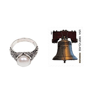 NOVICA Artisan Handmade Cultured Pearl Cocktail Ring Balinese Sterling Silver Women's White Single Stone Indonesia Birthstone [ring Front 0.4 in L x 0.4 in W x 0.4 in H Band Width 3 mm W] ' Luminous