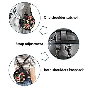 Tisuoting Women's Stylish Designer Shoulder Bags Mushroom Forest Round Lightweight Novelty Small Quilted Crossbody Bag Adjustable Detachable Fashion Satchel Handbags Tote Wallet Purse