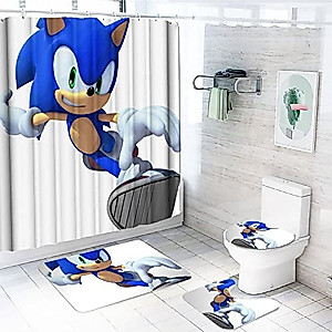 BOABIXA Son.ic The Hedge.hog 4 Piece Shower Curtain Sets, with Non-Slip Rugs, Toilet Lid Cover and Bath Mat, Durable and Waterproof, One size 20220305 0
