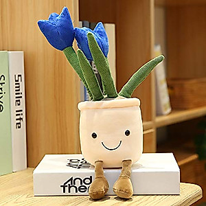XIZHI 2Pack Tulip Plush Toy 13" Succulent Flower Pot Plush Pillow Toy Stuffed Throw Plushie Pillow Doll for Office and Kids Room Decorate,Blue+Yellow