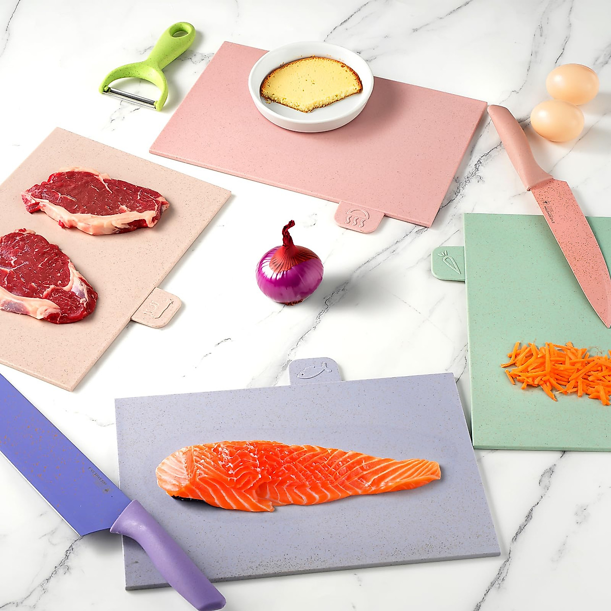 Sumteene Colorful Knife Set, High Carbon Stainless Steel Kitchen Knife Set with Non-Stick Coating and Ergonomic Handle, 6 Pcs Dorm Knife for Dorm,Cooking,Camping,Travel,Gift Box