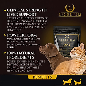 Lexelium Liver Support Supplement for Dogs and Cats - Great for Detoxing and Helps Kidney, Liver & Skin Function - Cat Liver Support - Milk Thistle + Lysine + Choline Bitartrate + Methionine – 200g
