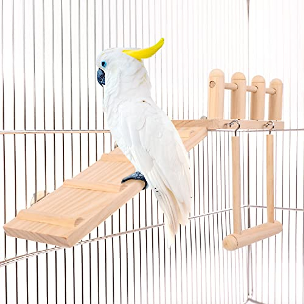 Bird Perches Cage Toys Bird Wooden Play Gyms Stands with Climbing Ladder, Parrot Play Stand and Bird Swing Conure for Green Cheeks, Baby Lovebird, Chinchilla, Hamster, Bird Cage Chewing Toys Sets
