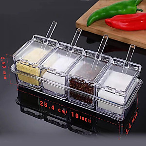 Clear Seasoning Box,V-Resourcing 4 Pieces Clear Seasoning Storage Container for Spice Salt Sugar Cruet,Condiment Jars with Spoons