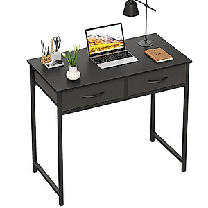 WOHOMO Small Computer Desk with Drawers, 31.5 Inch Black Vanity Desk with Storage, Home Office Computer Desk for Small Spaces, Modern Work Writing Study Table, Black
