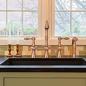 Two-Handles Copper Bridge Kitchen Faucet with Side Spray - 5 Years Warranty …