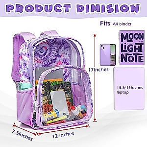 BLUEFAIRY Clear Backpack for Girls Stadium Approved Heavy Duty PVC Transparent Book Bag Cute See Through Bag for School Events Travel Gifts 17 Inch Laege Purple