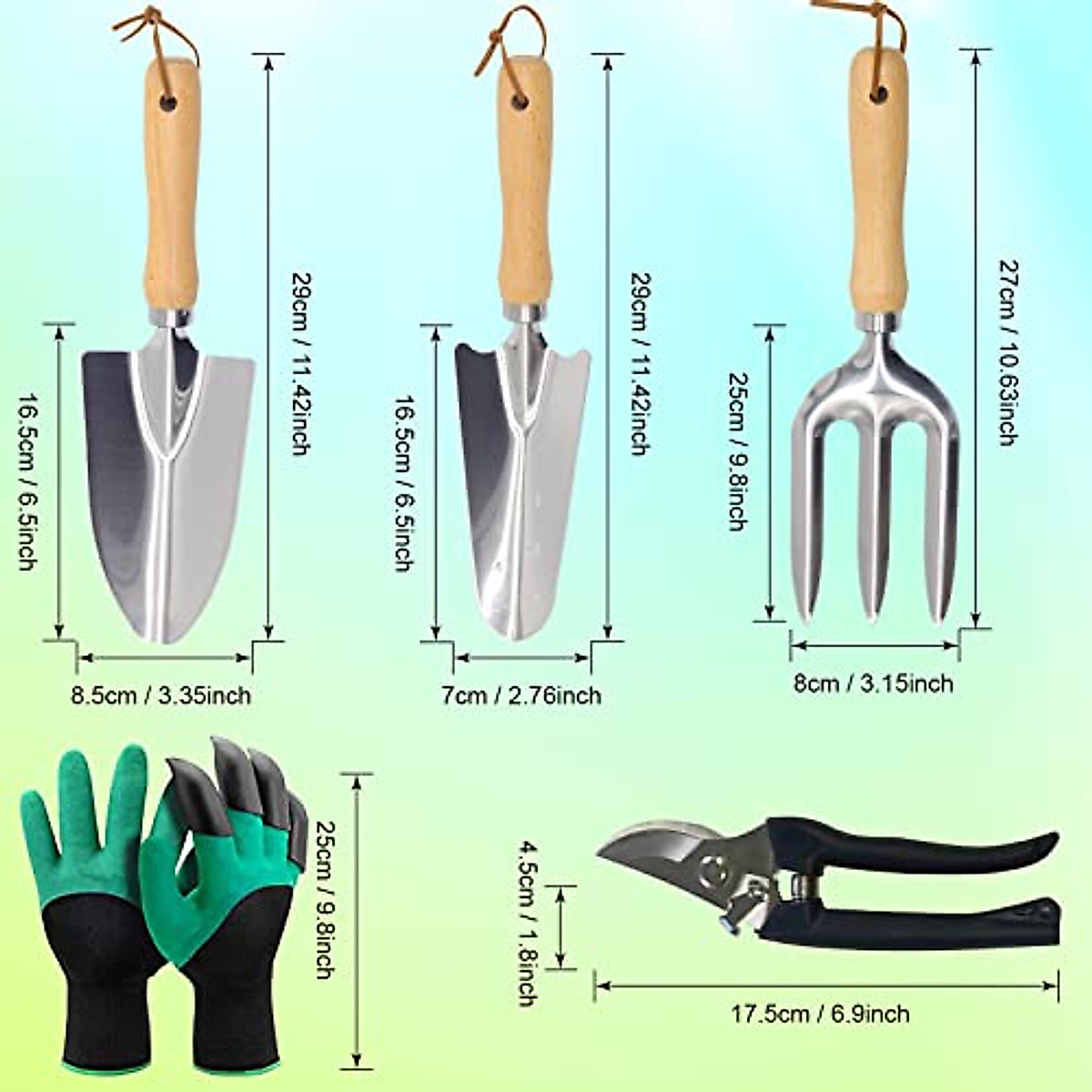 Tesmotor Garden Tools Set, Gardening Gifts for Women Men, 7-Piece Heavy Duty Stainless Steel Gardening Tools with Ergonomic Wooden Handle, Include Multitool Pen and Durable