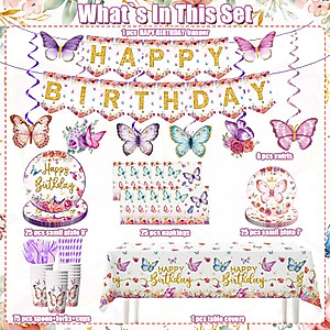 Yingoto 164pcs Butterfly Birthday Decorations Tableware Set, Butterfly Baby Shower Decorations, Butterfly Birthday Party Supplies Tableware for Girl Baby Shower Birthday Decorations