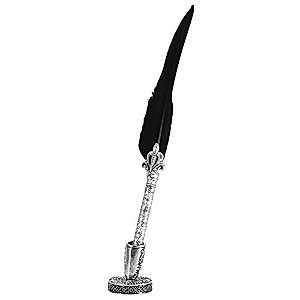 Hztyyier Vintage Feather Quill Pen Set Calligraphy Dip Pen Kit with 5x Stainless Steel Nibs + Pen Holder + Ink(Black) School Supplies