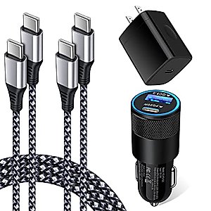 38W Fast Charger Kit,USB C Wall Plug+Car Charger Adapter Charging Block Box for Samsung Galaxy S23 Ultra,Z Fold4,Z Flip4,A53 5G,A13 5G,A03s S22,S21,S20,Google Pixel 6,2Pack 6ft Type C Cable Cord