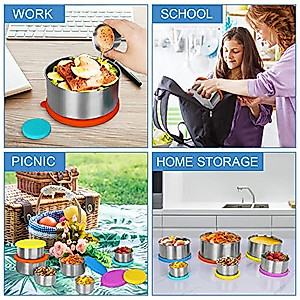 LEEPENK Stainless Steel Food Containers With Silicone Lids Leakproof Snack Containers for Kids Adults Set of 6 Metal Food Storage Containers (50,100,220,400,680,950ml) Durable for School Lunch,Picnic