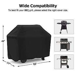 Grill Cover 60 inch, iCOVER Waterproof Outdoor BBQ Gas Barbecue Covers, Polyester Lightweight Easy On/Off, Dustproof for Weber Char-Broil Nexgrill and More Grills