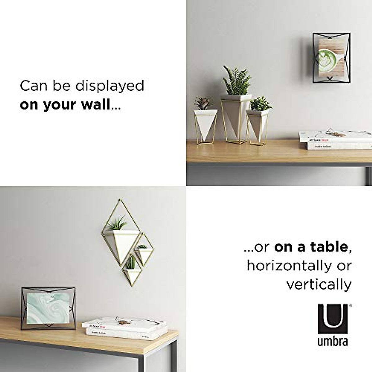 Umbra Prisma Picture Frame, 5x7 Metal Photo Display for Desk or Wall, 5" x 7", Black