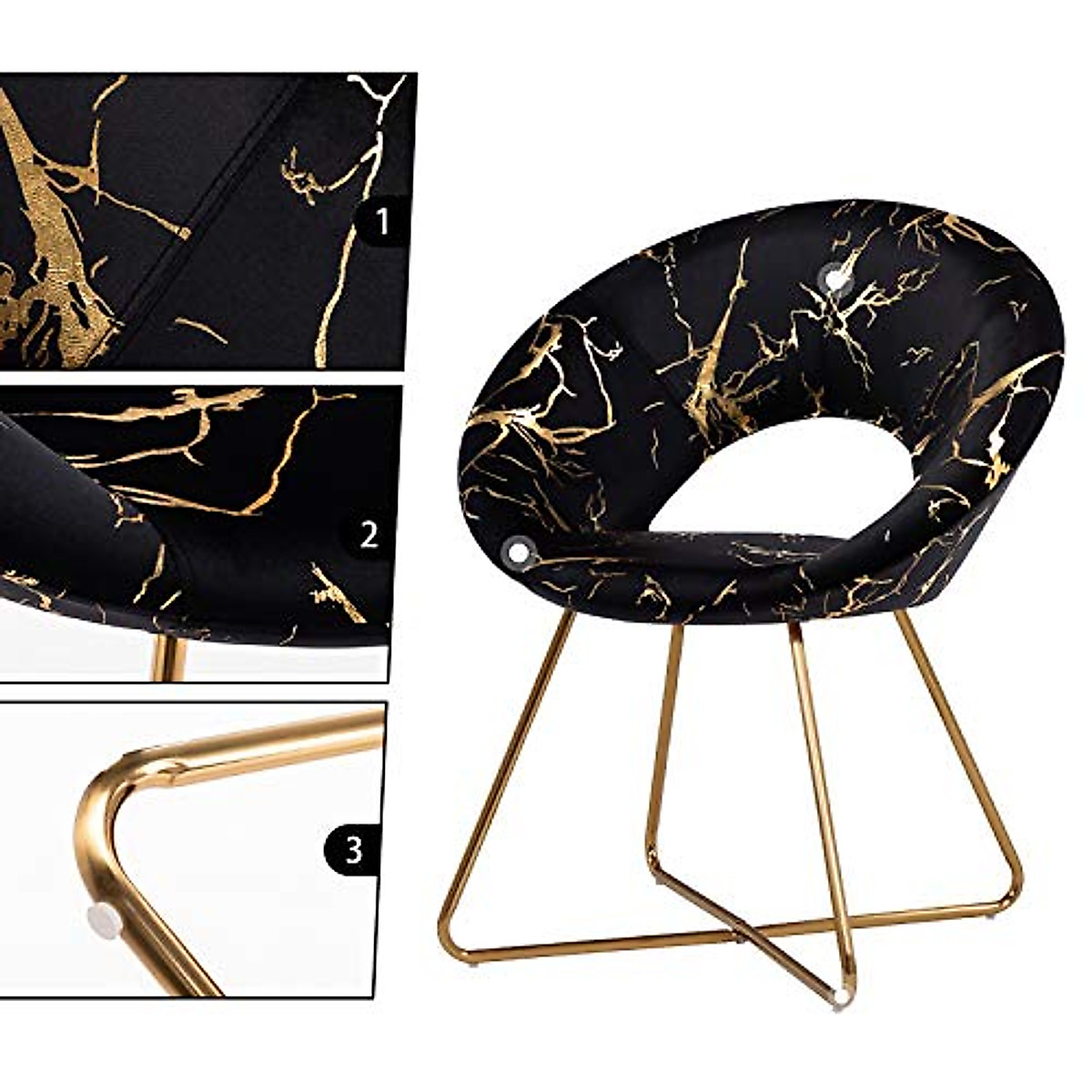 DUHOME Black Accent Chair Velvet Vanity Chair Lliving Room Chairs Desk Chair with Golden Legs Mid-Back 1 pcs