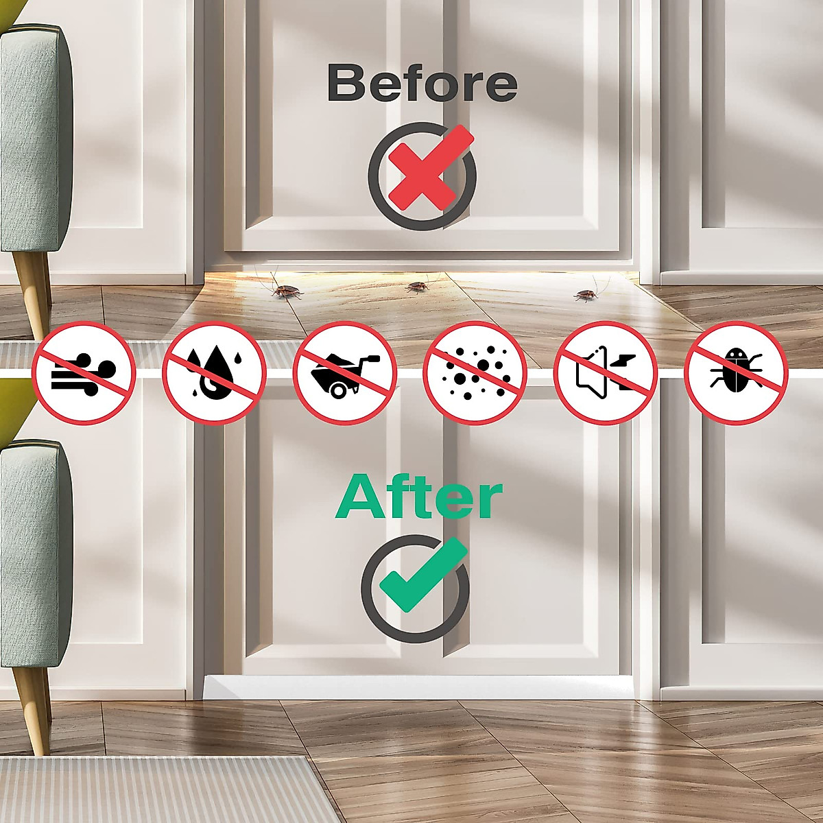 Lewondr Door Draft Stopper 36 Inch Under Door Draft Noise Blocker Waterproof Cuttable Triangle Strong Adhesive Weather Stripping Door Seal Under Door for Reduce Dust Air Door Sweep, White