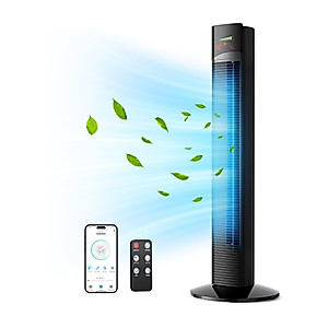 Mirdred Tower Fan with Remote, 36” Bladeless Fan, 70° Oscillating Fan for Bedroom, 3 Speeds, 3 Modes, 12H Timer, LED Display, Quiet Cooling Standing Floor Fans for Home Living Room Office, Black
