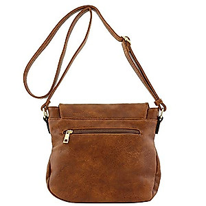 Tassel Accent Crossbody Bag with Flap Top (Tan)