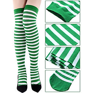 Blulu St Patrick's Day Knee High Socks Green Striped Fingerless Gloves Irish Arm Warmers