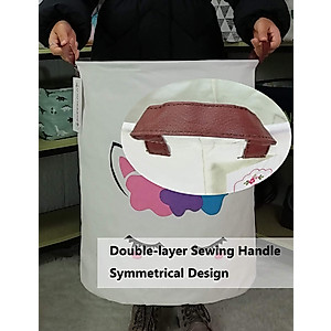 QUEENLALA Large Storage Basket,Laundry Hamper/Bathroom/Home Decor/Collapsible Round Storage Bin,Boys and Girls Hamper/Boxes/Clothing（Golden Unicorn）