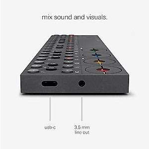 teenage engineering OP–Z portable sequencer, synthesizer, drum machine and visual controller with built-in microphone for sampling, effects and midi, iOS compatible and battery powered