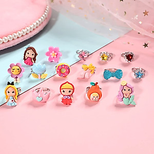 PinkSheep Little Girl Jewel Rings in Box 16PC Princess Ring Adjustable Girl Pretend Play and Dress Up Rings