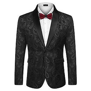 COOFANDY Mens Floral Tuxedo Jacket Paisley Shawl Lapel Suit Blazer Jacket for Dinner,Prom,Wedding Black