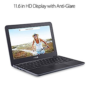 ASUS 2023 Newest Chromebook Laptop, 11.6 inch HD Display, MediaTek Quad-Core Processor, 4GB RAM, 32GB eMMC, 180 Degree, Dark Grey, Education, Chrome OS, Bundle with JAWFOAL