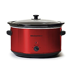 Elite Gourmet MST-900RXT# Electric Ceramic XL Jumbo Slow Cooker, Adjustable Temp, Entrees, Sauces, Stews & Dips, Dishwasher Safe Glass Lid & Crock, 8.5Qt, MetallicRed