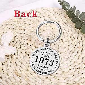 SOUSYOKYO 50th Birthday Gifts for Women Men 1973 Keychain, Female 50 Years Old Birthday Gifts ideas, Happy 50th Birthday Decoration Stuff Present Male