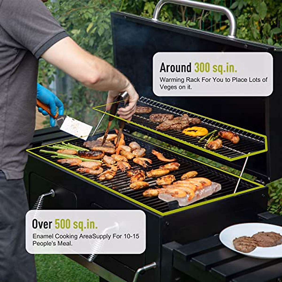 MFSTUDIO Oversize Charcoal Grill, Easy Clean with 794 SQ.IN. Extra Large Cooking Area, BBQ Grill For Outdoor Camping and Family & Friends Gathering, Black