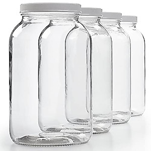 Wide Mouth 1 Gallon Glass Jar with Lid - Glass Gallon Jar for Kombucha & Sun Tea Gallon Mason Jars are Large Glass Jars with Lids 1 Gallon for Food Storage - 4pk Large Jars with Airtight Plastic Lids