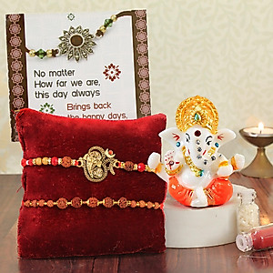 TIED RIBBONS Rakhi for Brother with Gift Set | Bhai Rakhi Set for Brother | Ganesha Statue | Mini Card | Roli Tika - Raksha bandhan Rakhi Bracelet for Brother Rakhi Thread | Rakhi Set for 2