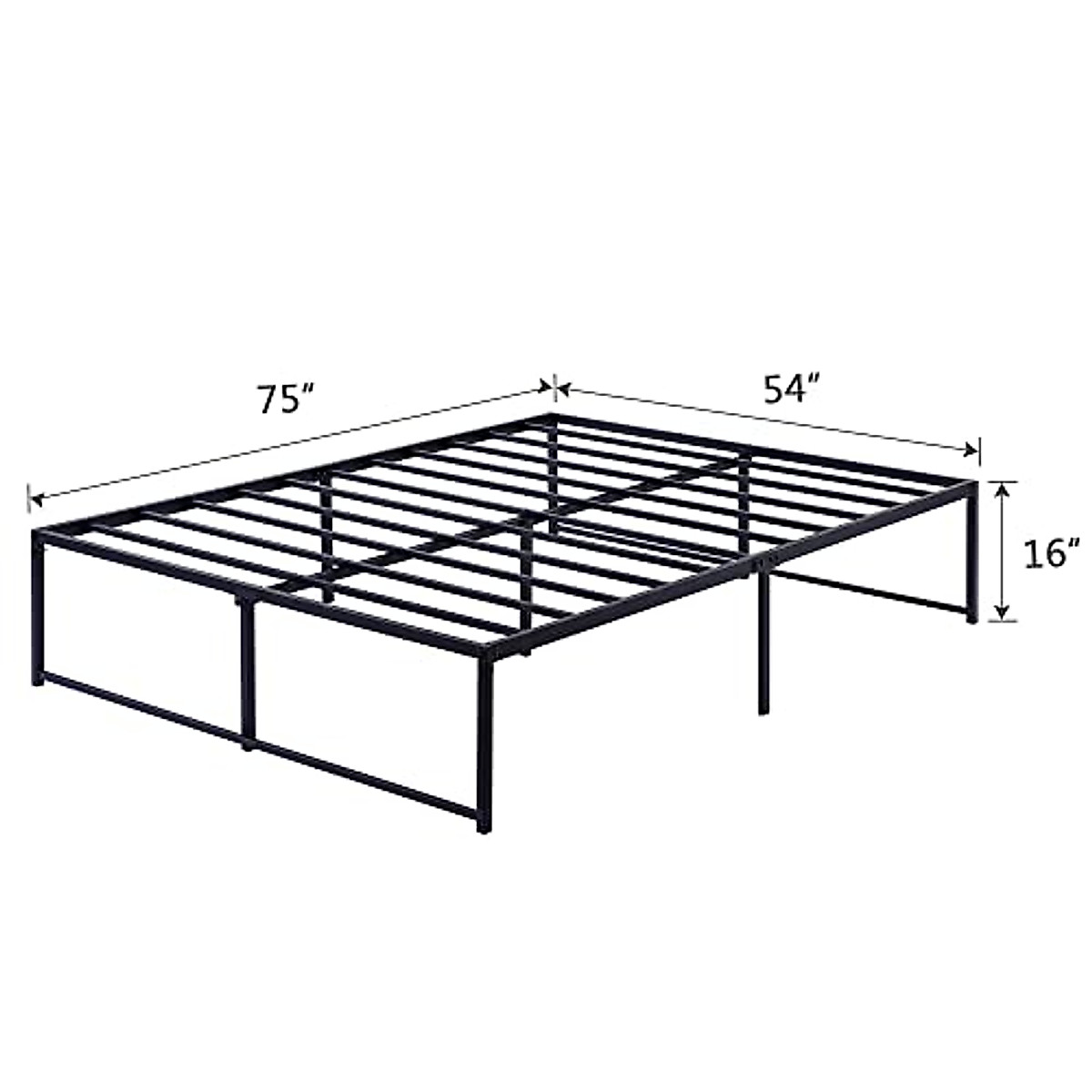 VECELO 16" Metal Platform Tall Bed Frame,Mattress Foundation/No Box Spring Needed/Heavy Duty Steel Slat Support (Full Size)