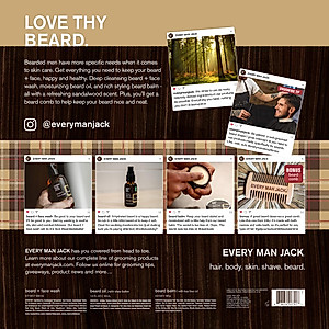 Every Man Jack Mens Sandalwood Beard Kit - Perfect for Every Guy - Includes Four Full-Sized Grooming Essentials - Beard + Face Wash, Beard Oil, Beard Balm + Beard Comb