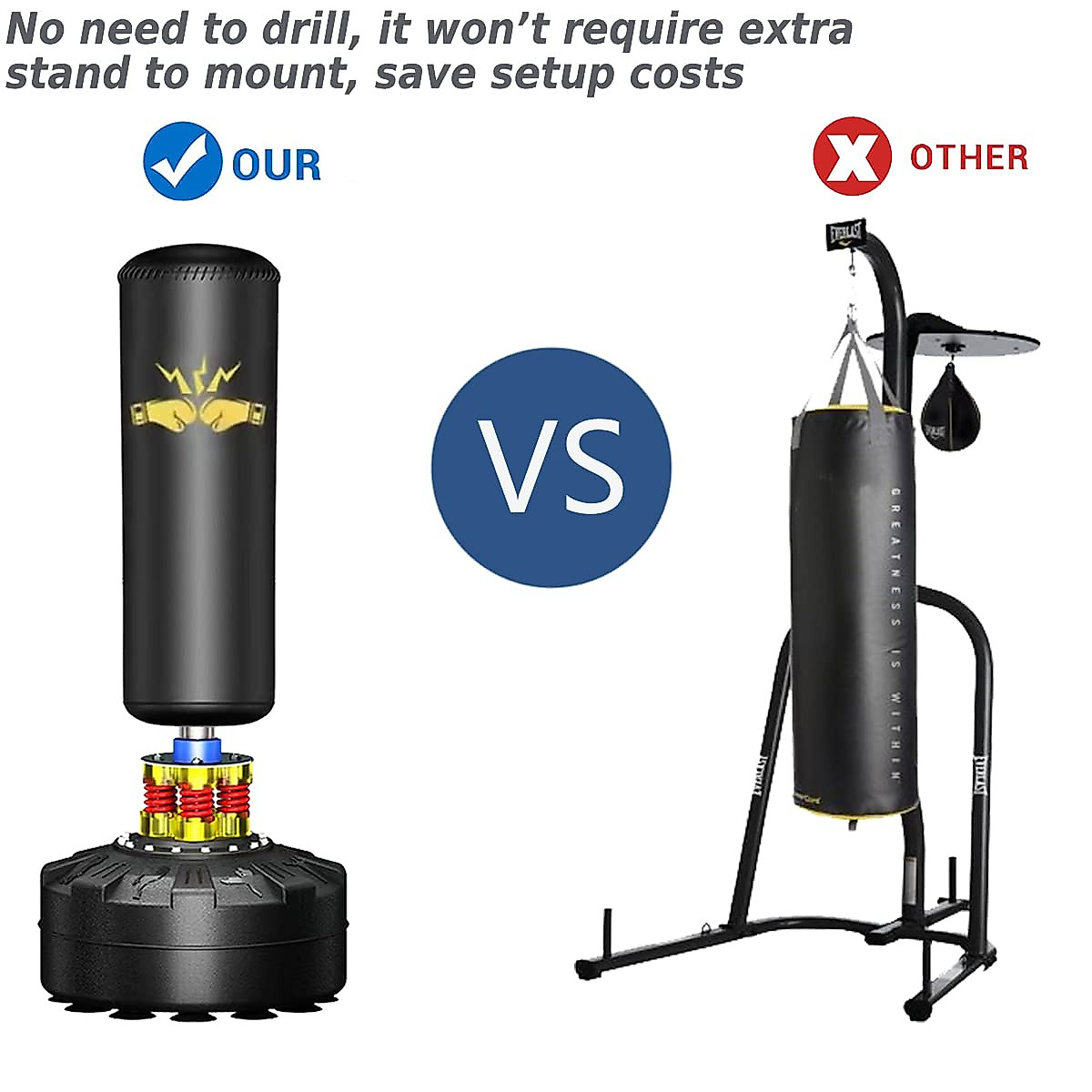 Jsepui Boxing Punching Bag with Stand Adult 70'', Heavy Punching Bag with Base, Stand Up Punching Bag Adult, Suction Cup for Adults - Kickboxing Bag for MMA Muay Thai Fitness