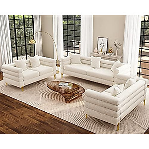 AMERLIFE Sofa, 3 Piece Set 85 inch Oversized Sofa- Comfy Sofa Couch, 3 Seater Sofa and Loveseat for Living Room- Bouclé Deep Seat Sofa White