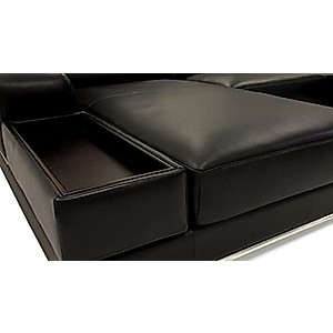 ZURI Encore Black Leather L-Shaped Sectional with Adjustable Headrests - Left Chaise