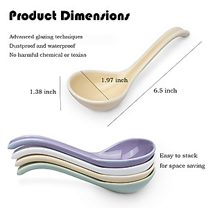 Asian Soup Spoon Set of 4,Ceramic Ramen Spoons, Japanese Soup Spoon Long Handle Perfect Depth for Dumpling, Pho, Noodles, Miso, Chinese Wonton