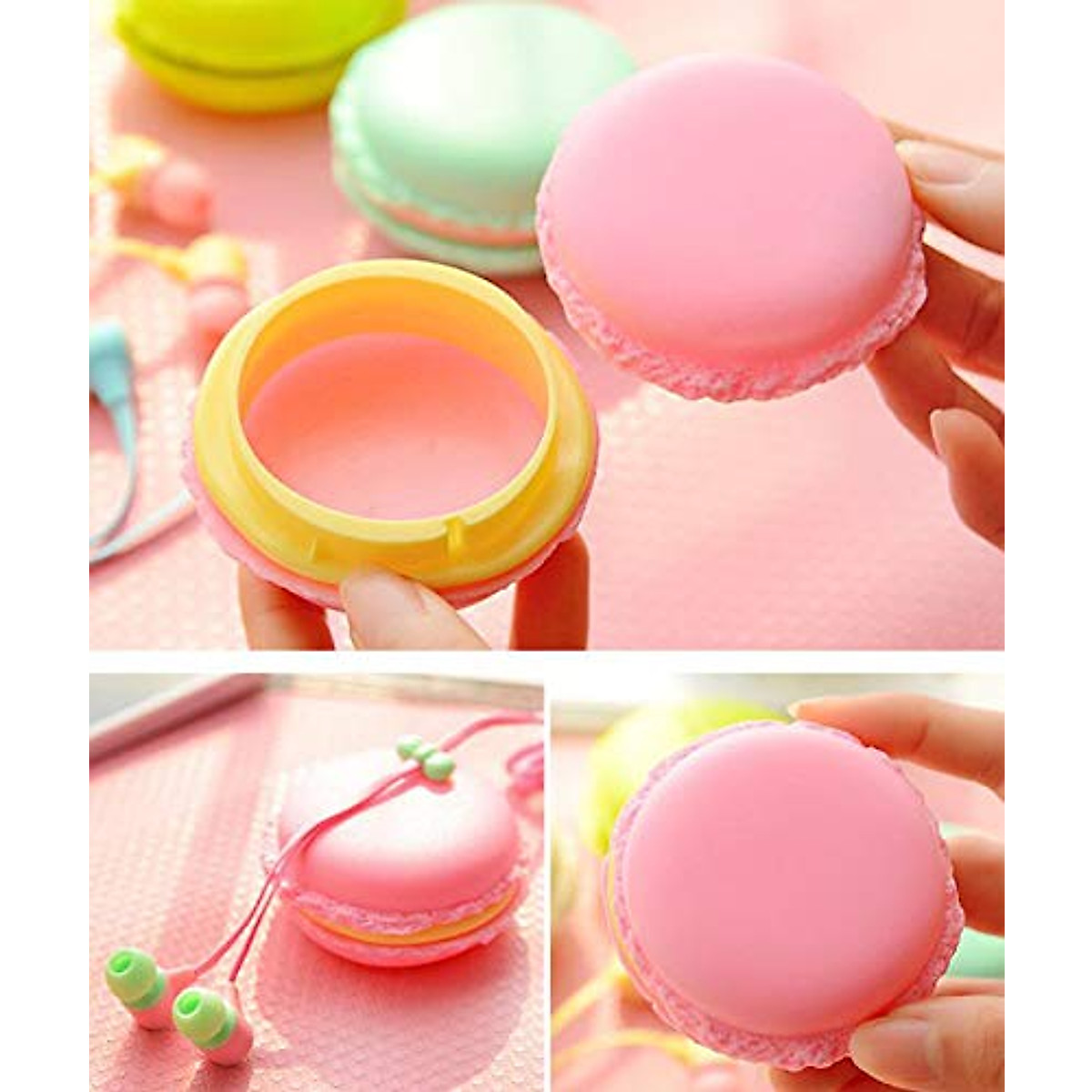 Amberetech Cute 3.5mm in Ear Earphones Earbuds Headset with Macaron Earphone Organizer Box Case for iPhone,for Samsung,for Mp3 iPod Pc Music (Pink)