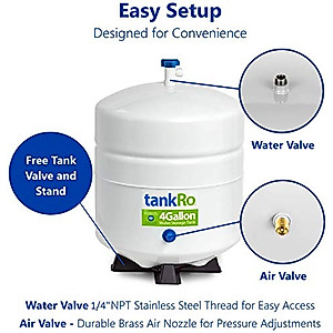 tankRo RO132-TNK RO Water Filtration System Expansion Tank 4 Gallon Capacity – NSF Certified – Compact Reverse Osmosis Water Storage Pressure Tank 1/4" Tank Ball Valve