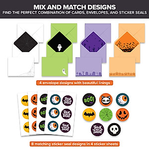 Decorably 24 Pack Happy Halloween Cards with Envelopes & Stickers - 8 Designs Blank Inside Halloween Cards and Envelopes, 4x6in Halloween Cards for Kids, Halloween Note Cards, Halloween Greeting Cards