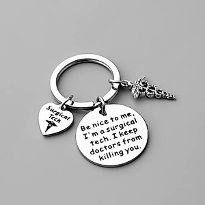 BAUNA Surgical Tech Keychain Surgical Technologist Gift I Keep Doctors From Killing You Jewelry for Surgical Nurse Doctor (Surgical Tech Keychain)