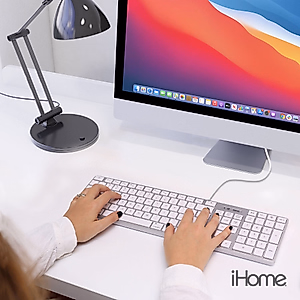 iHome Full Size Wired Keyboard - Compatible with Apple iOS or Windows - Sleek Mac and iMac Style Design - Desktop PC or Laptop